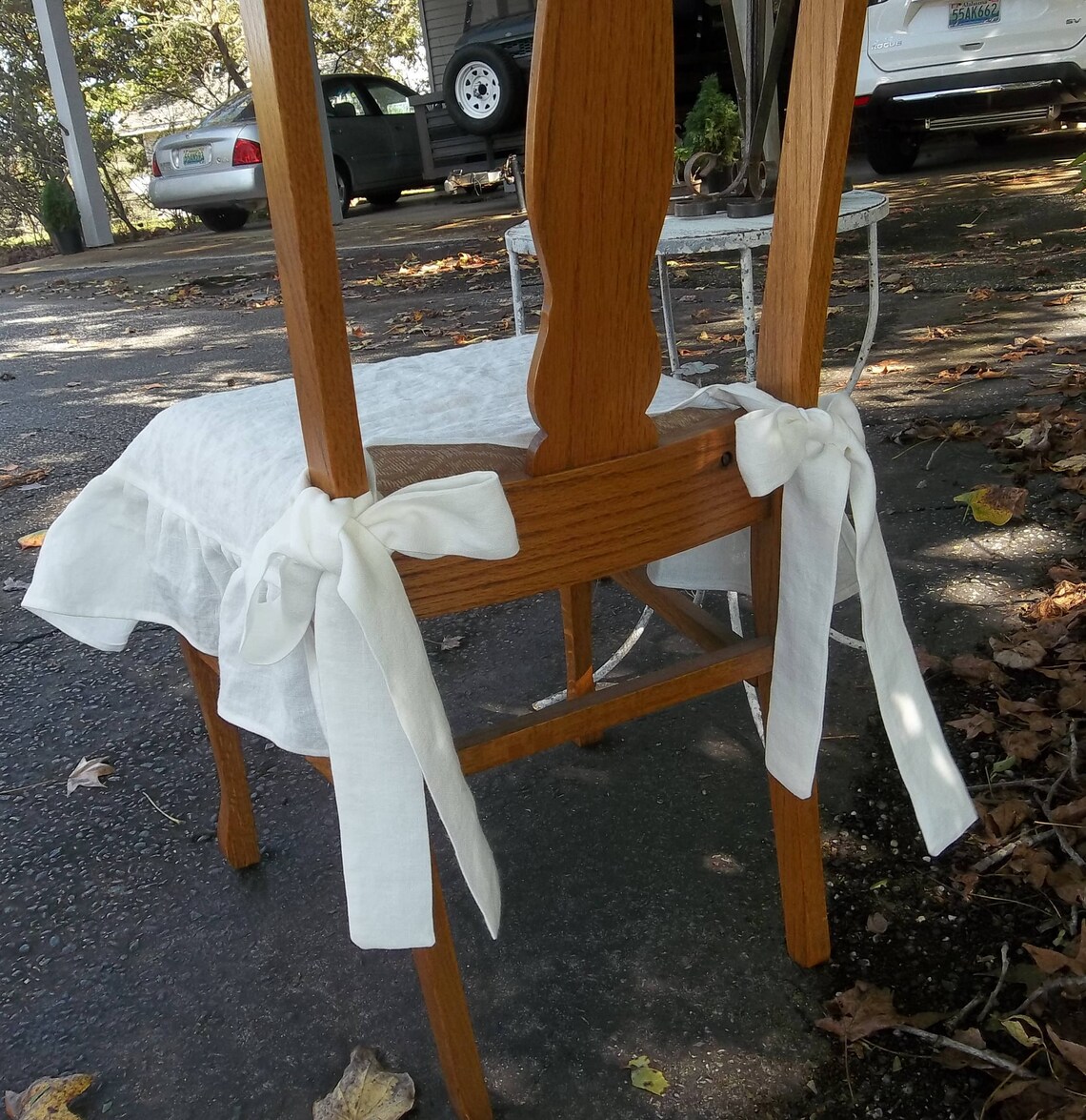 Custom Ruffled Linen Chair Slipcover - Seat Cover in Custom Sizes With ...