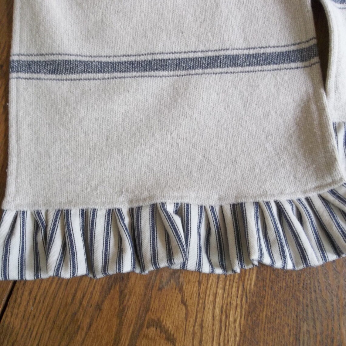 Grain Sack Table Runner With Ticking Stripe Ruffle - Farmhouse Table ...