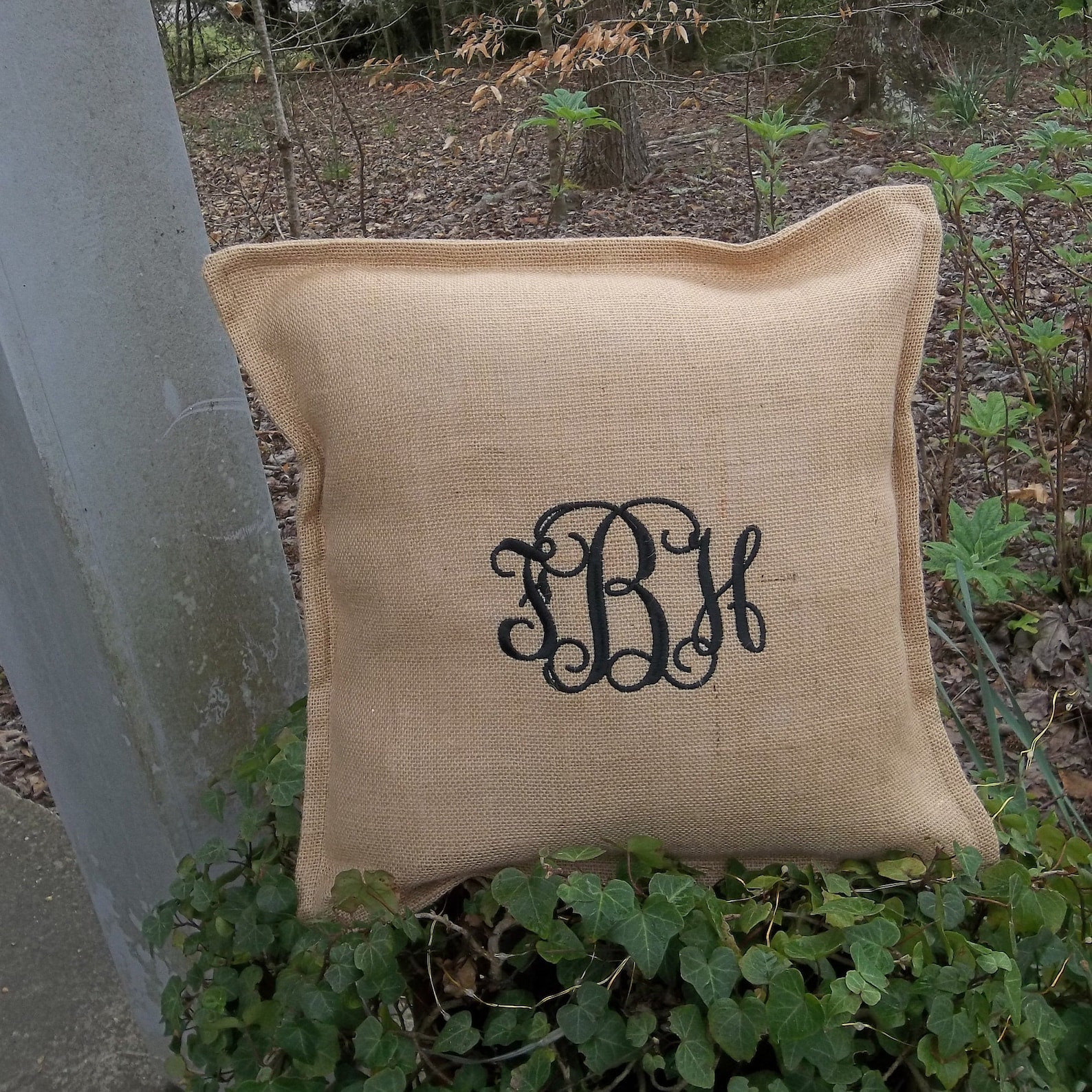 Monogrammed Burlap Pillow Ruffled or Tailored Preppy Burlap - Etsy