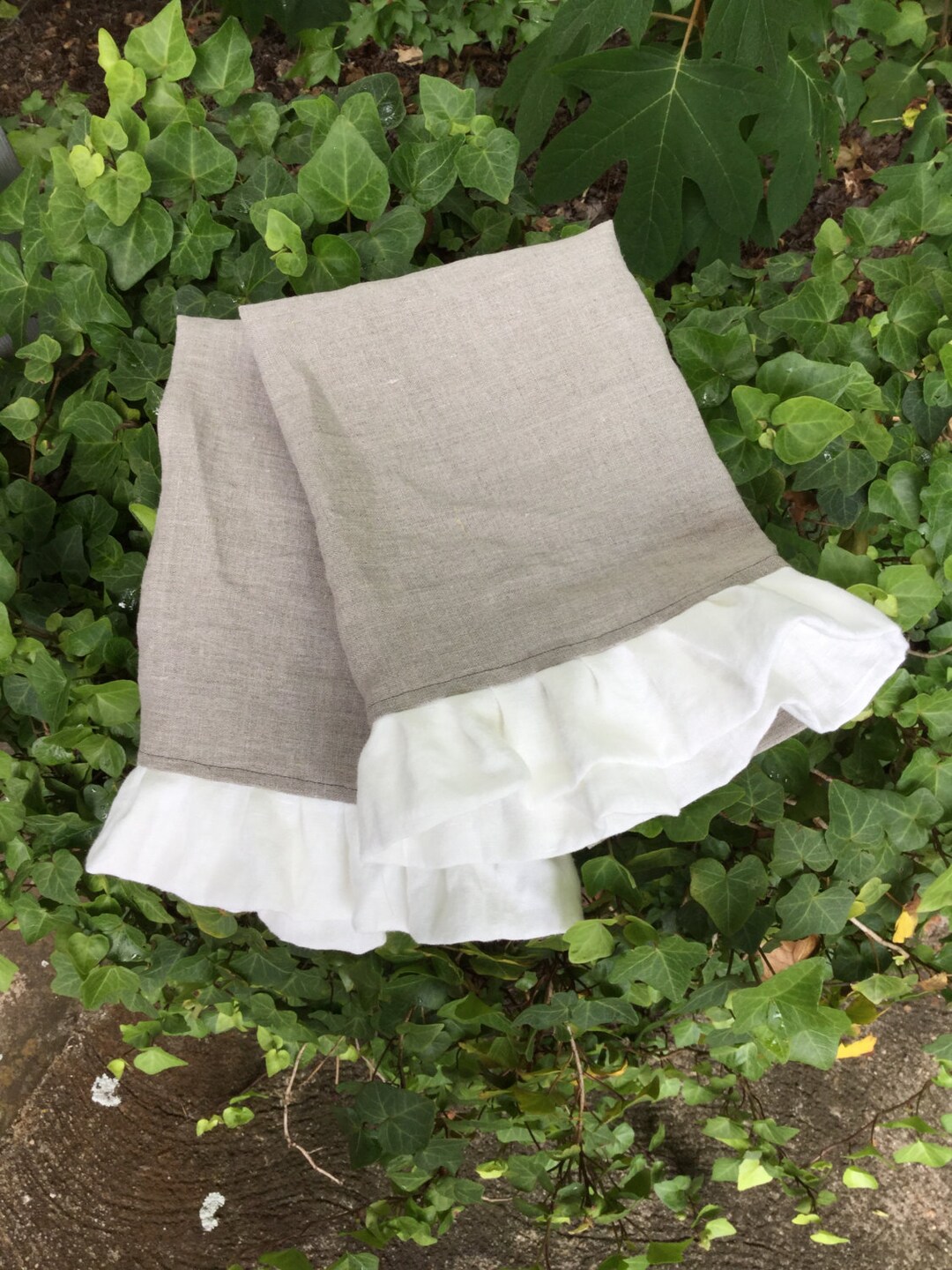 Pair Ruffled Linen Tea Towels Fingertip Towels Linen Guest Towels ...