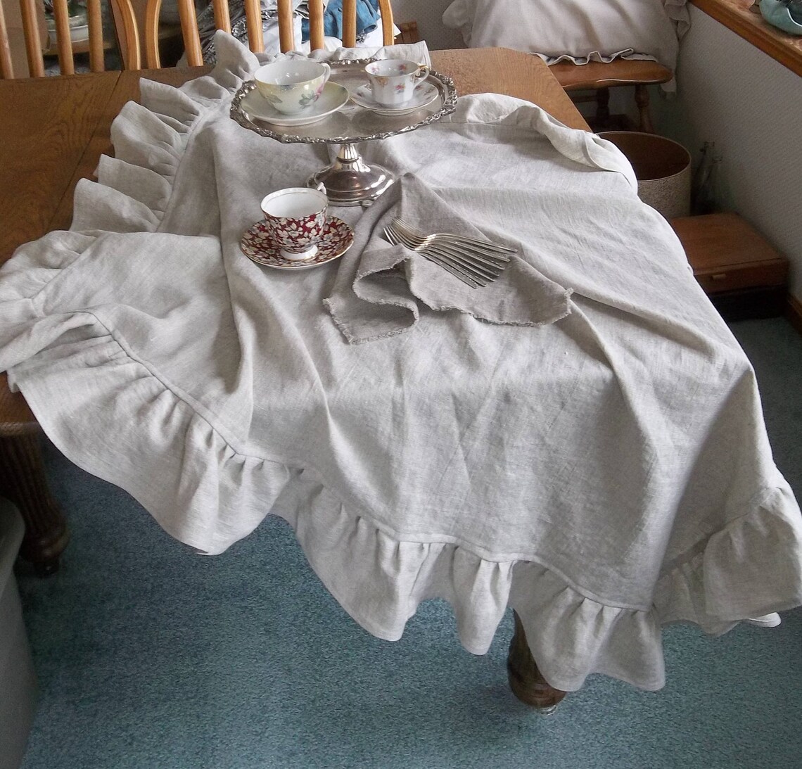 Ruffled Table Throw Linen Table Scarf Custom Sizes and - Etsy