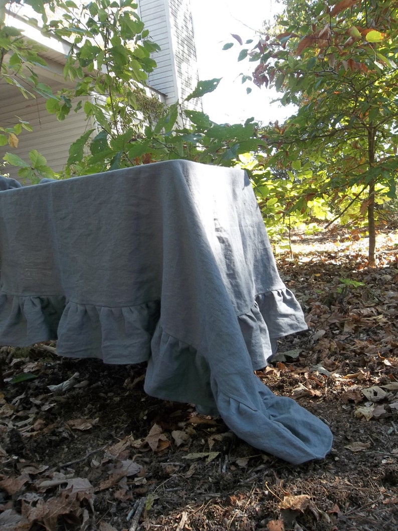 Gray Linen Tablecloth Ruffled Linen Tablecloth Custom Table - Etsy