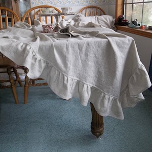 Ruffled Table Throw Linen Table Scarf Custom Sizes and Colors Cottage ...