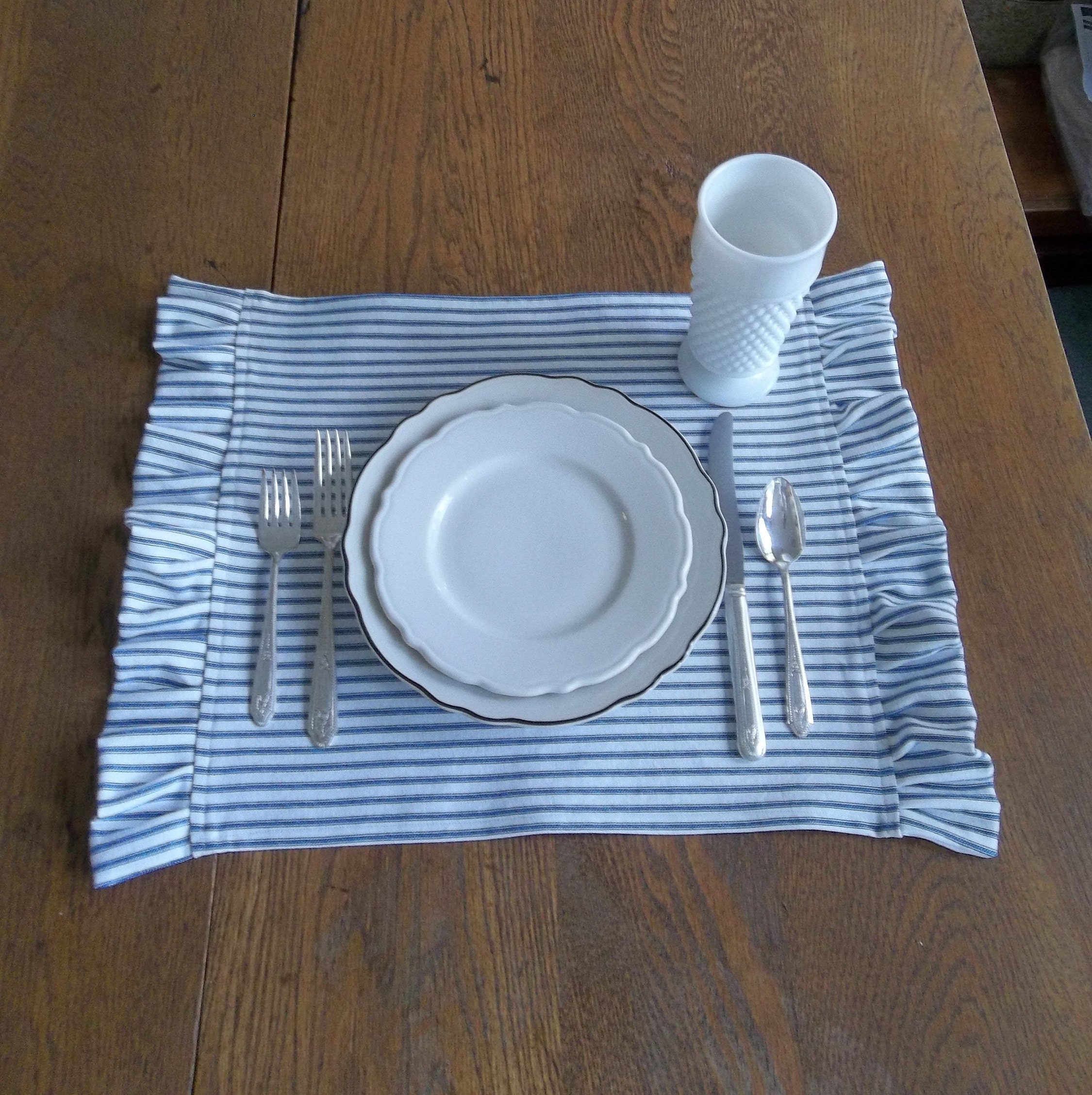 Ruffled Ticking Placemats - Choose Your Color - Striped Placemats With ...