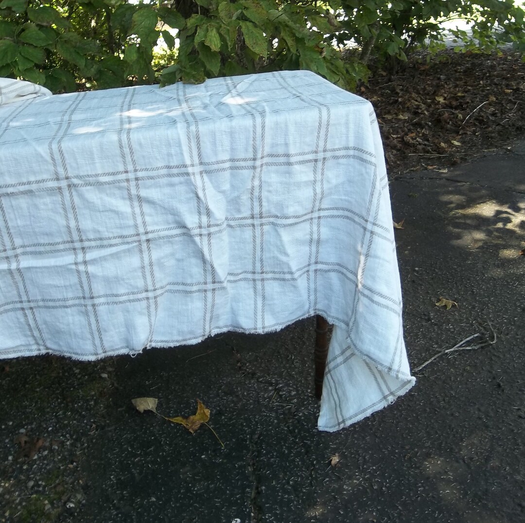 Tan and White Linen Tablecloth Plaid Linen Table Cloth Custom Sizes ...