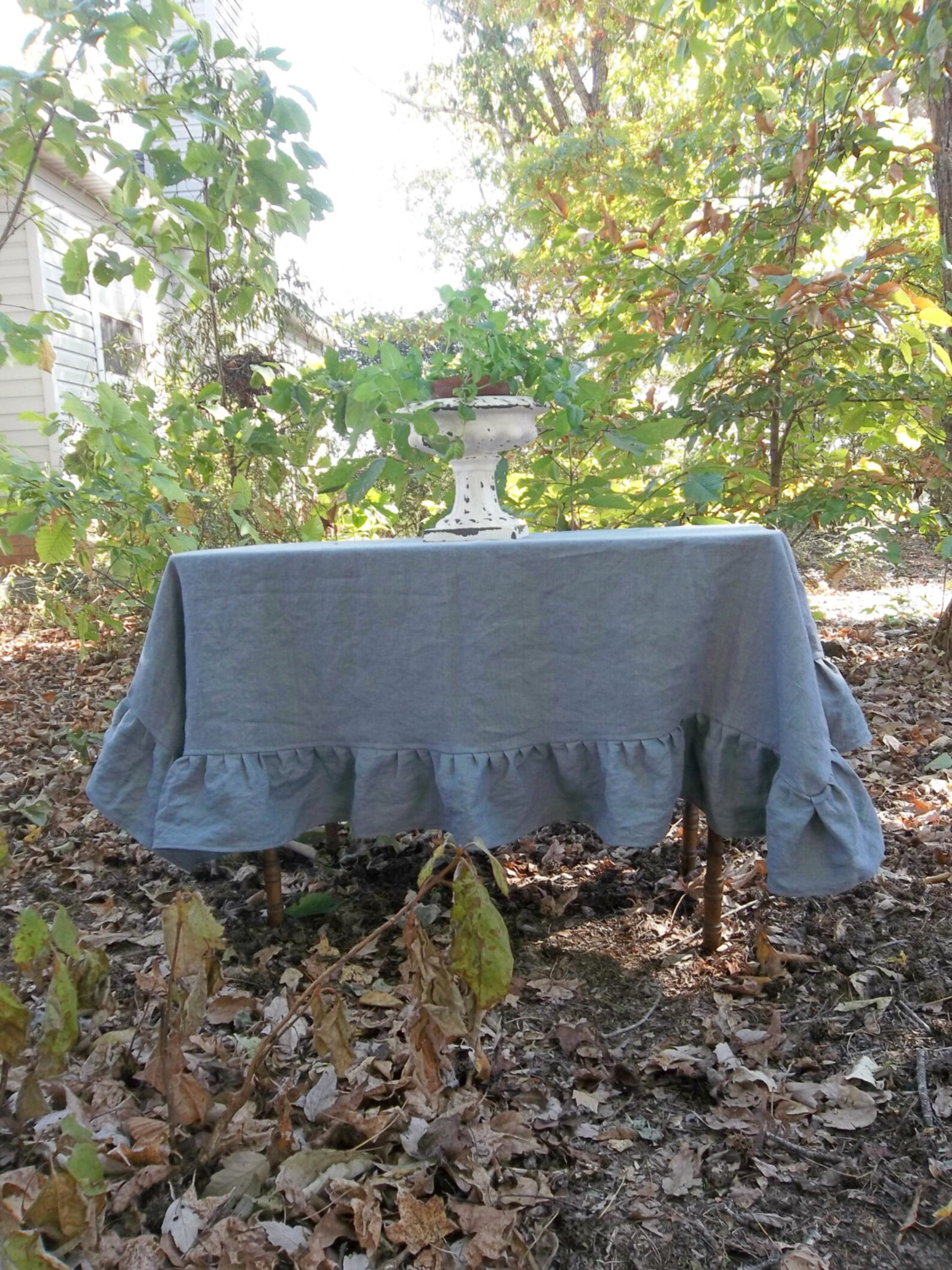 Gray Linen Tablecloth Ruffled Linen Tablecloth Custom Table - Etsy