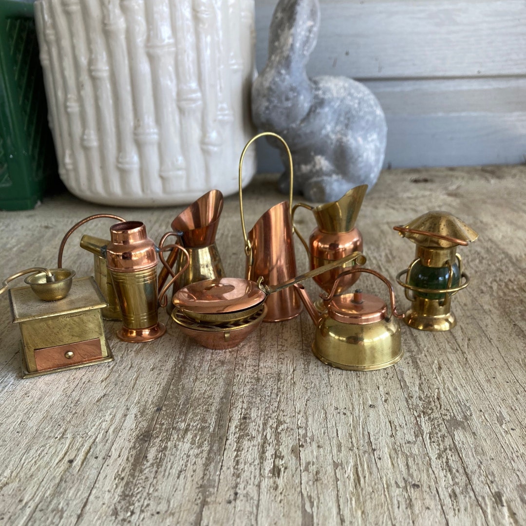 Vintage Copper and Brass Miniatures - Miniature Lantern - Watering Can ...