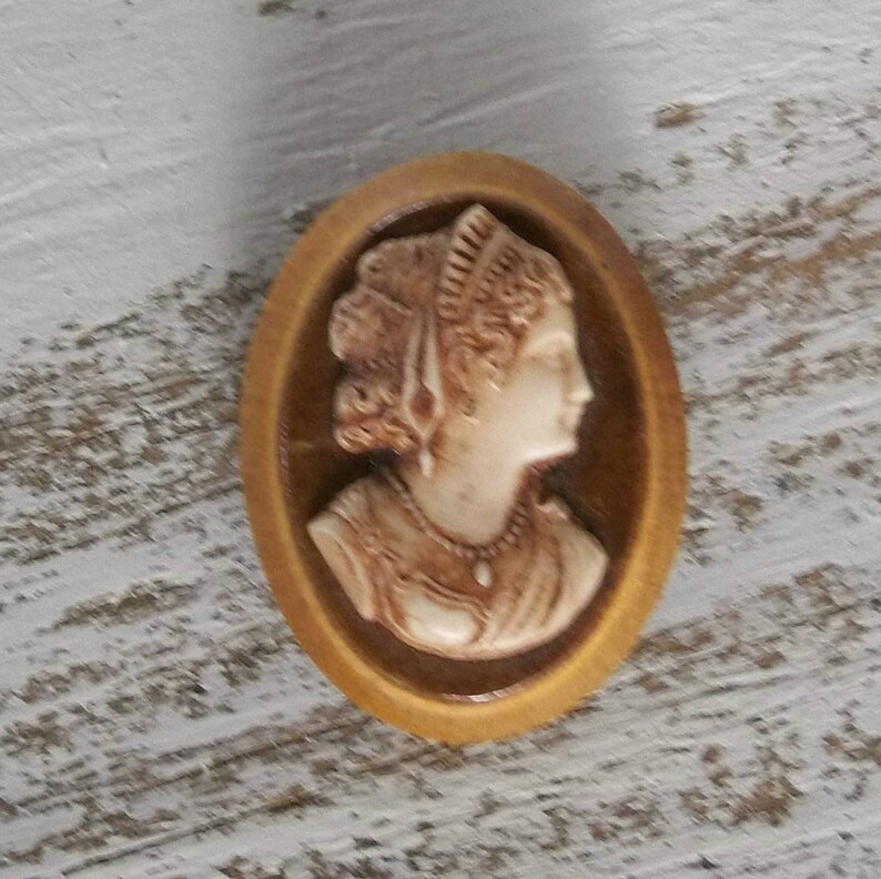 Vintage Celluloid Cameo Wooden Cameo Brooch Brown Cameo Pin - Etsy