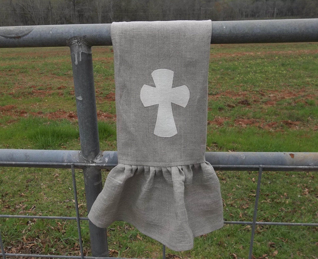 Ruffled Cross Towel Handmade Linen Kitchen Towel Neutral Easter Decor ...