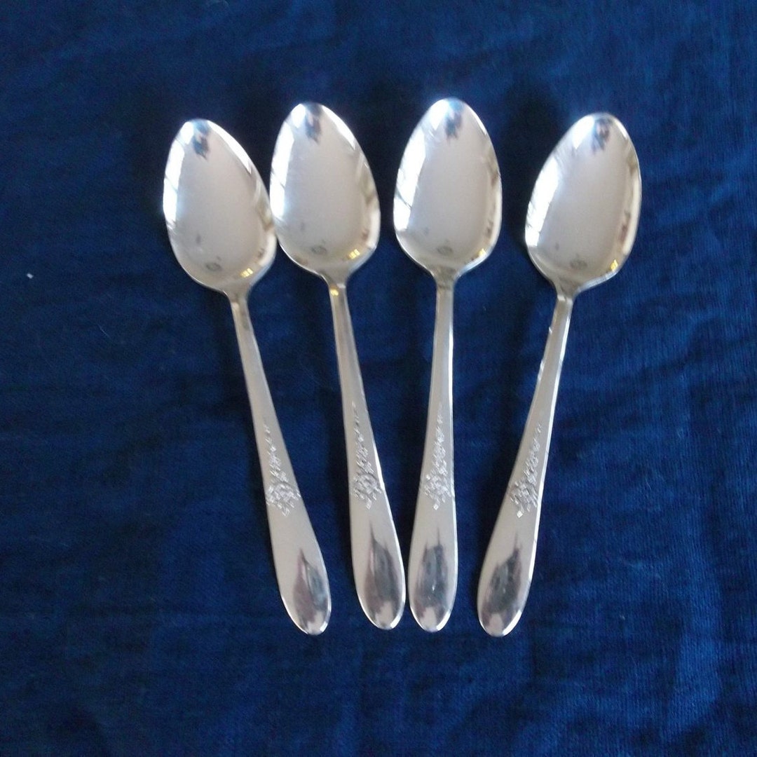 4 FANTASY Silver Plate Spoons Silverplate Flatware Vintage Dessert ...