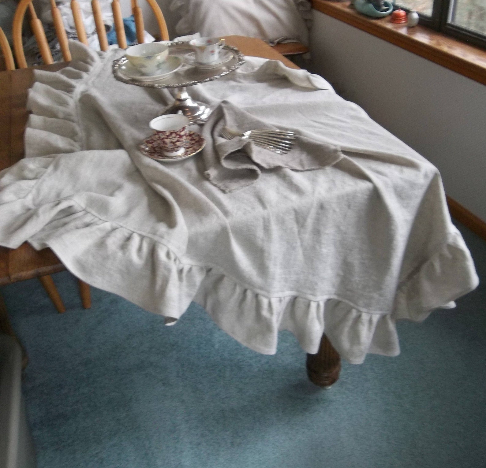 Ruffled Table Throw Linen Table Scarf Custom Sizes and - Etsy