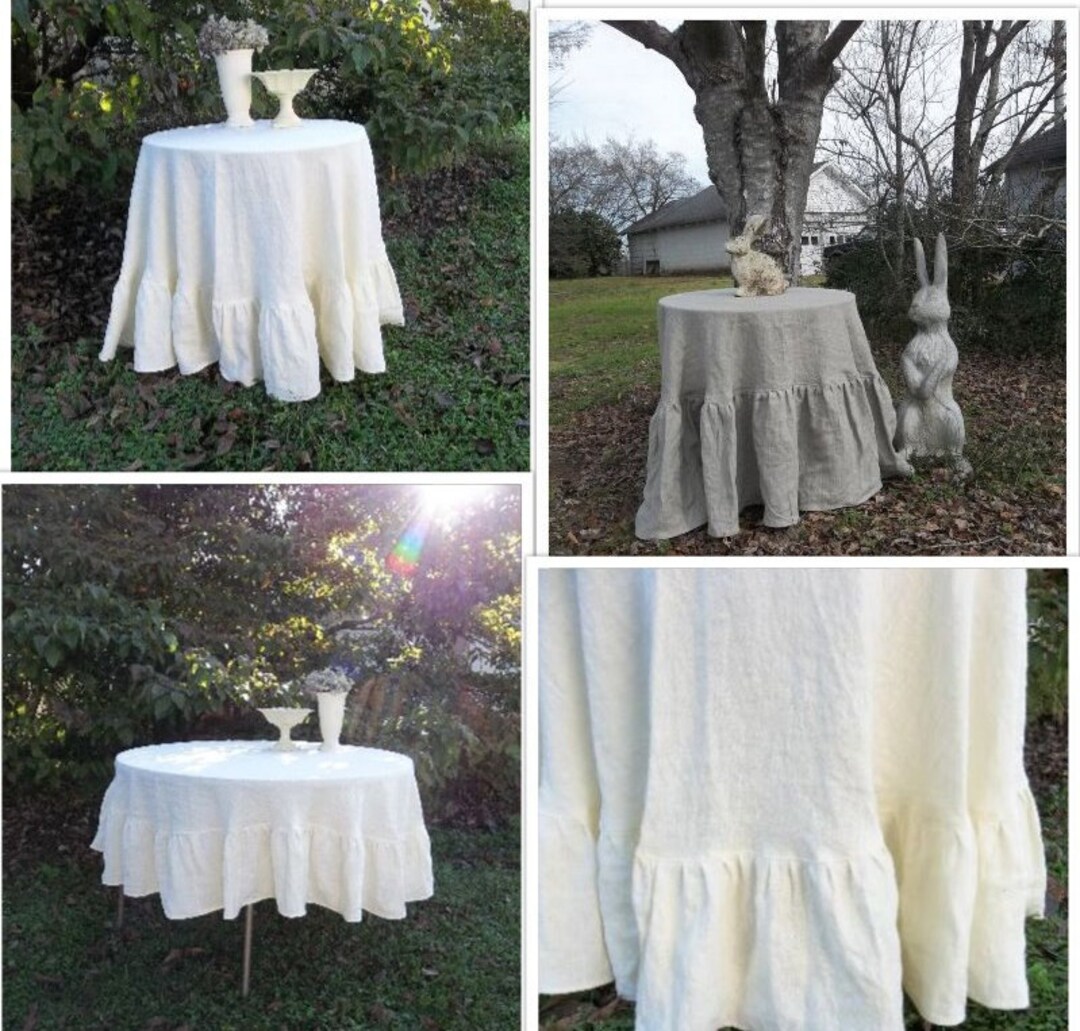 Floor Length Ruffled Linen Tablecloth 90 Inch Ruffled Tablecloth Custom ...