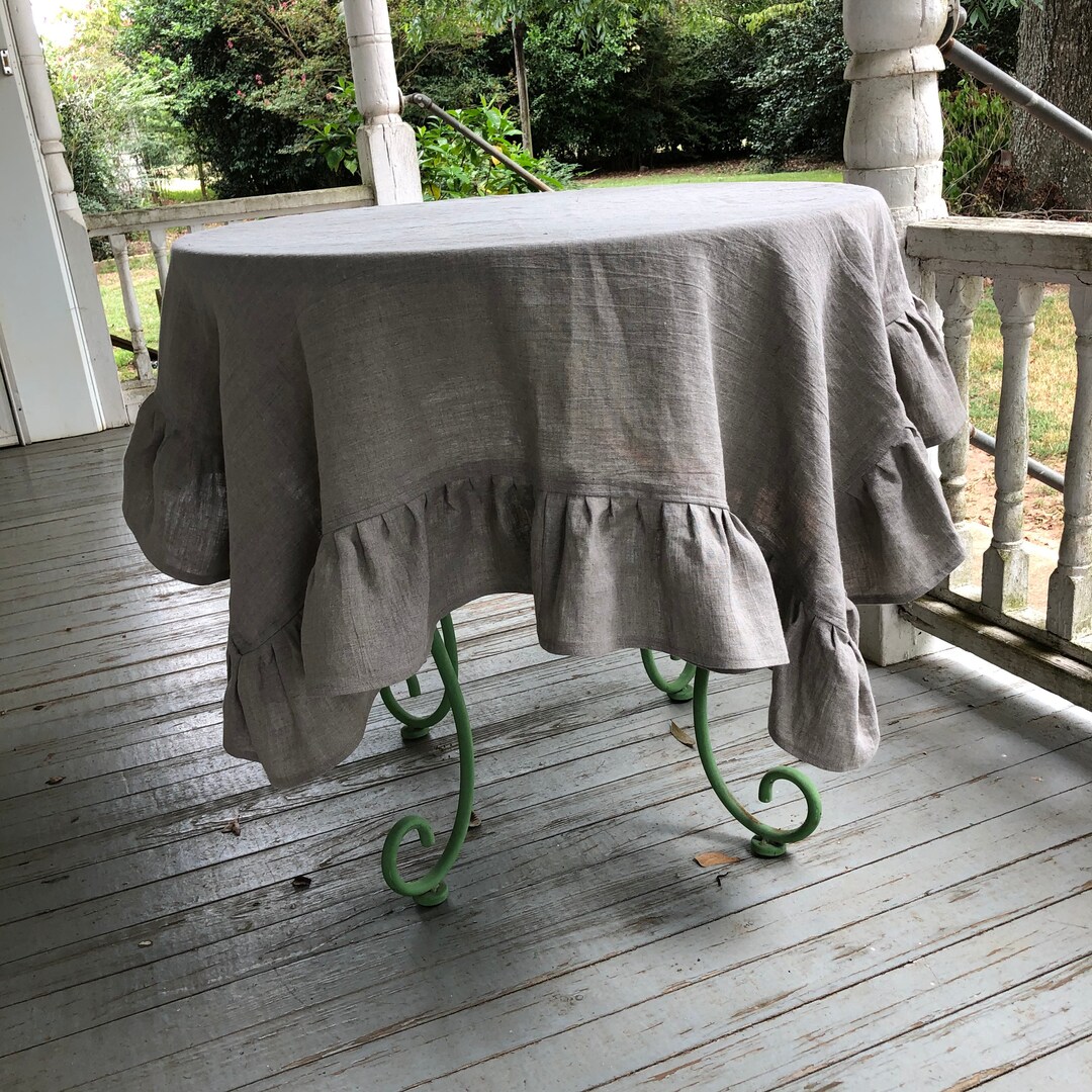 Handmade Ruffled Linen Tablecloth - French Country Table Decor 66 X 66 ...