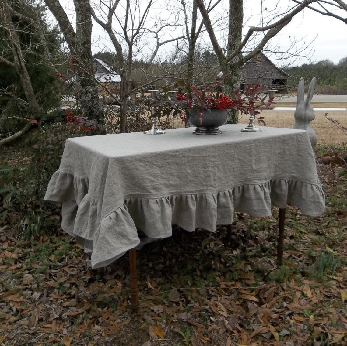 Linen Tablecloth With Ruffles Ruffled Table Cloth Custom Sizes - Etsy