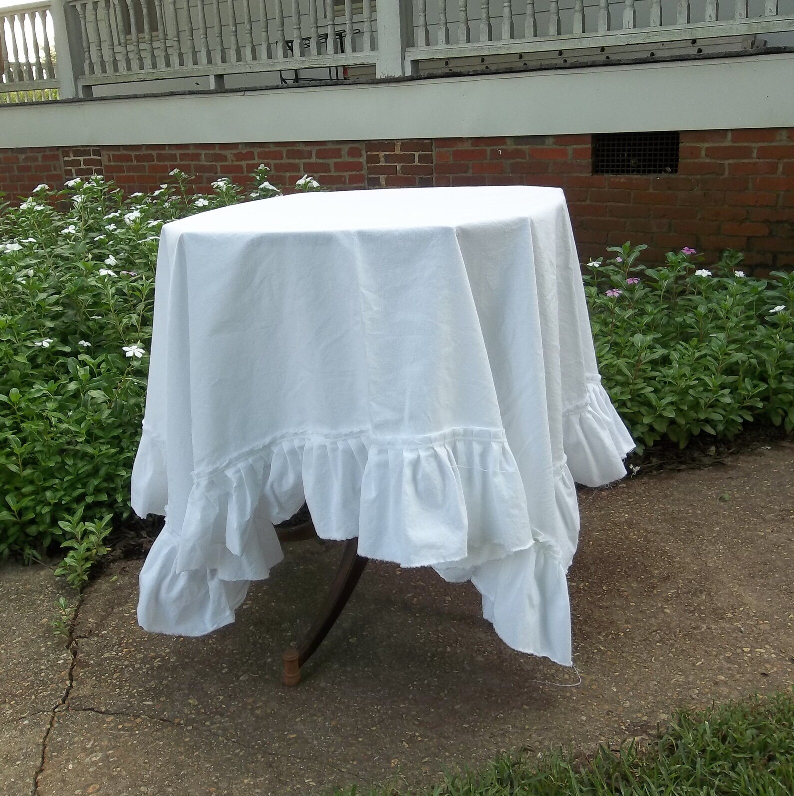 Torn Ruffled Tablecloth - Shabby Romantic Table Throw - White Cotton ...