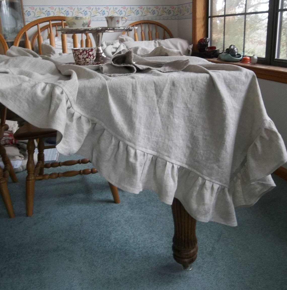 Ruffled Table Throw Linen Table Scarf Custom Sizes and - Etsy