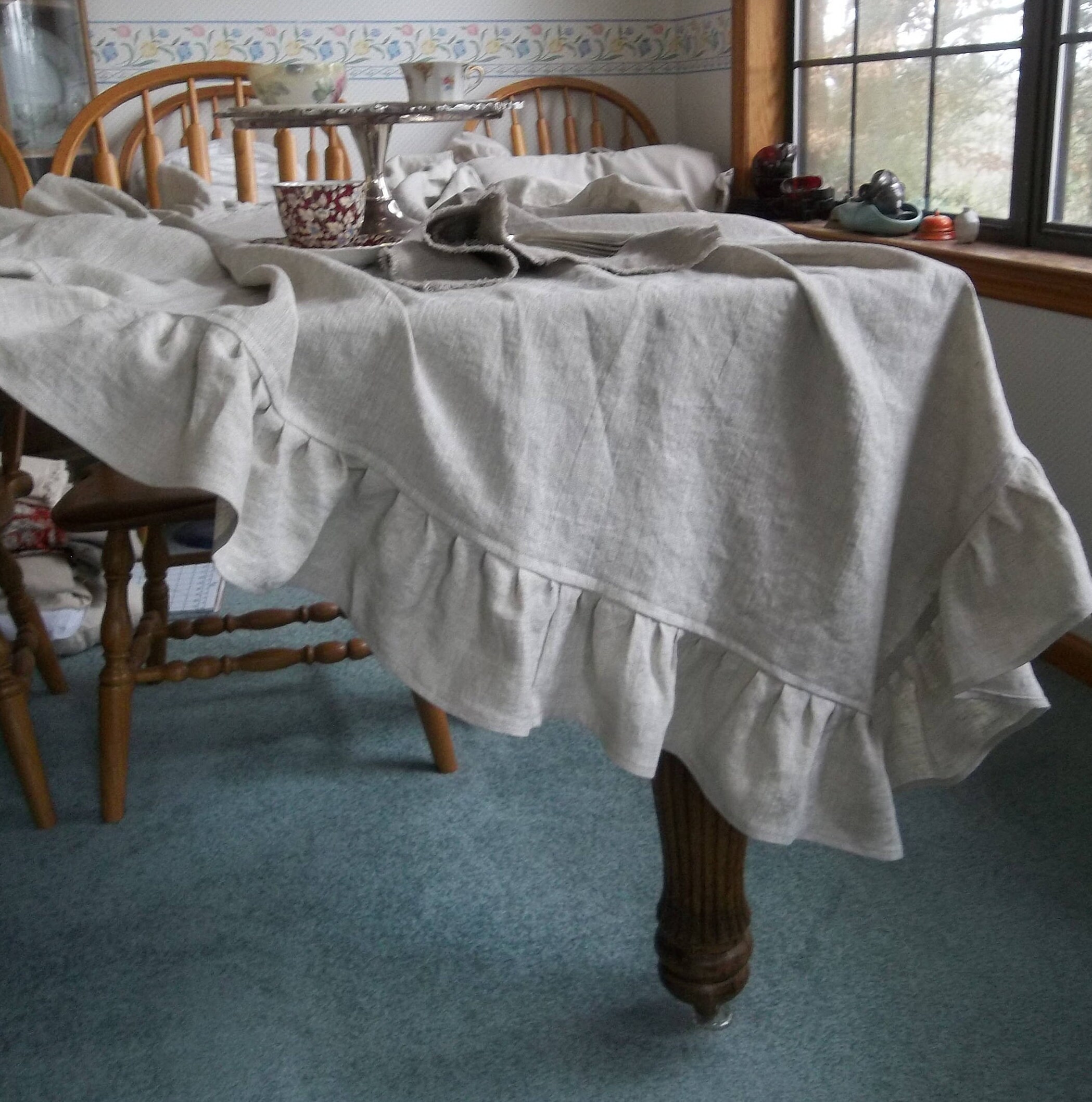 Ruffled Table Throw Linen Table Scarf Custom Sizes and | Etsy