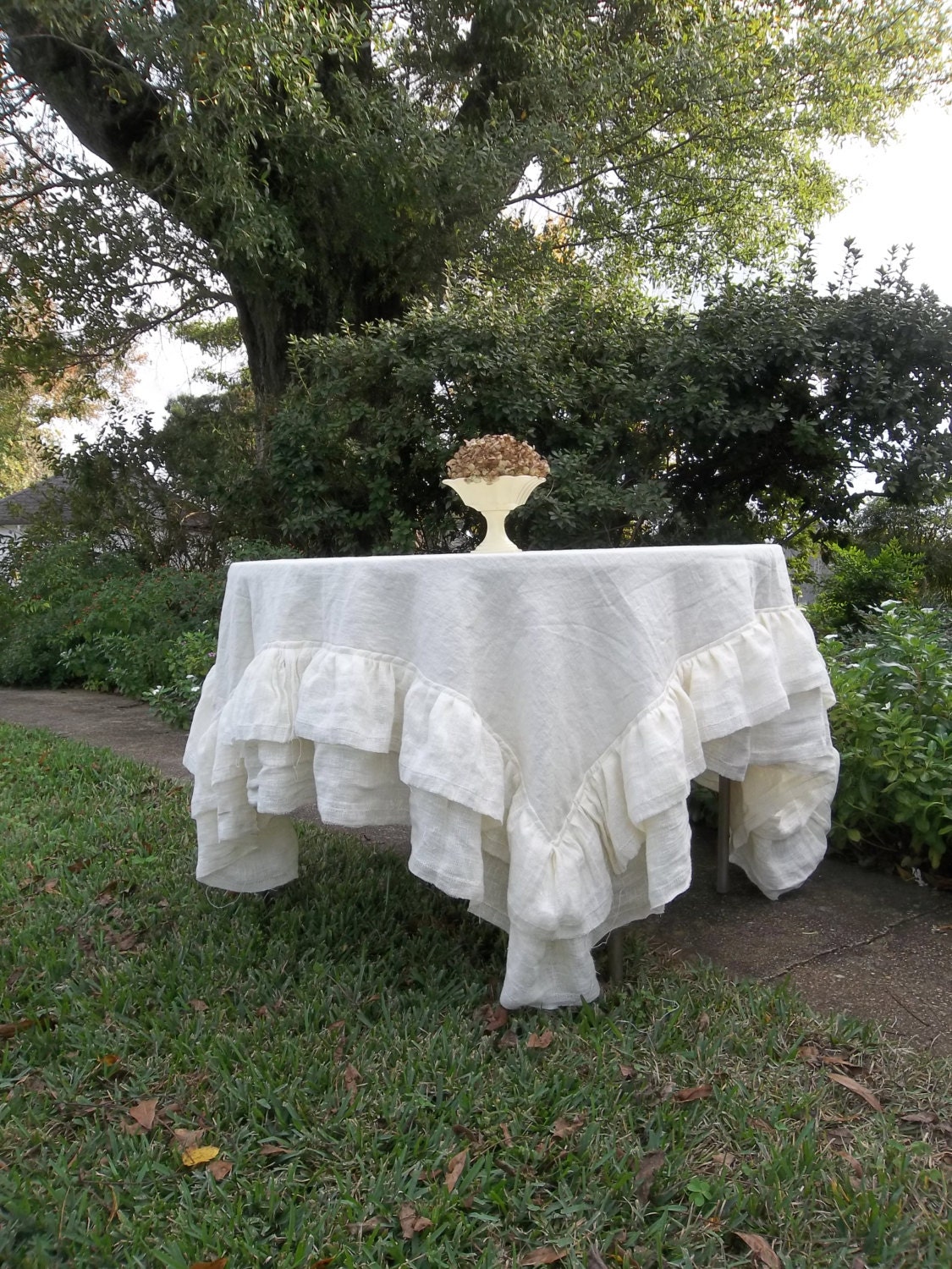 Double Ruffle Linen Tablecloth Ruffled Table Cloth Multi | Etsy