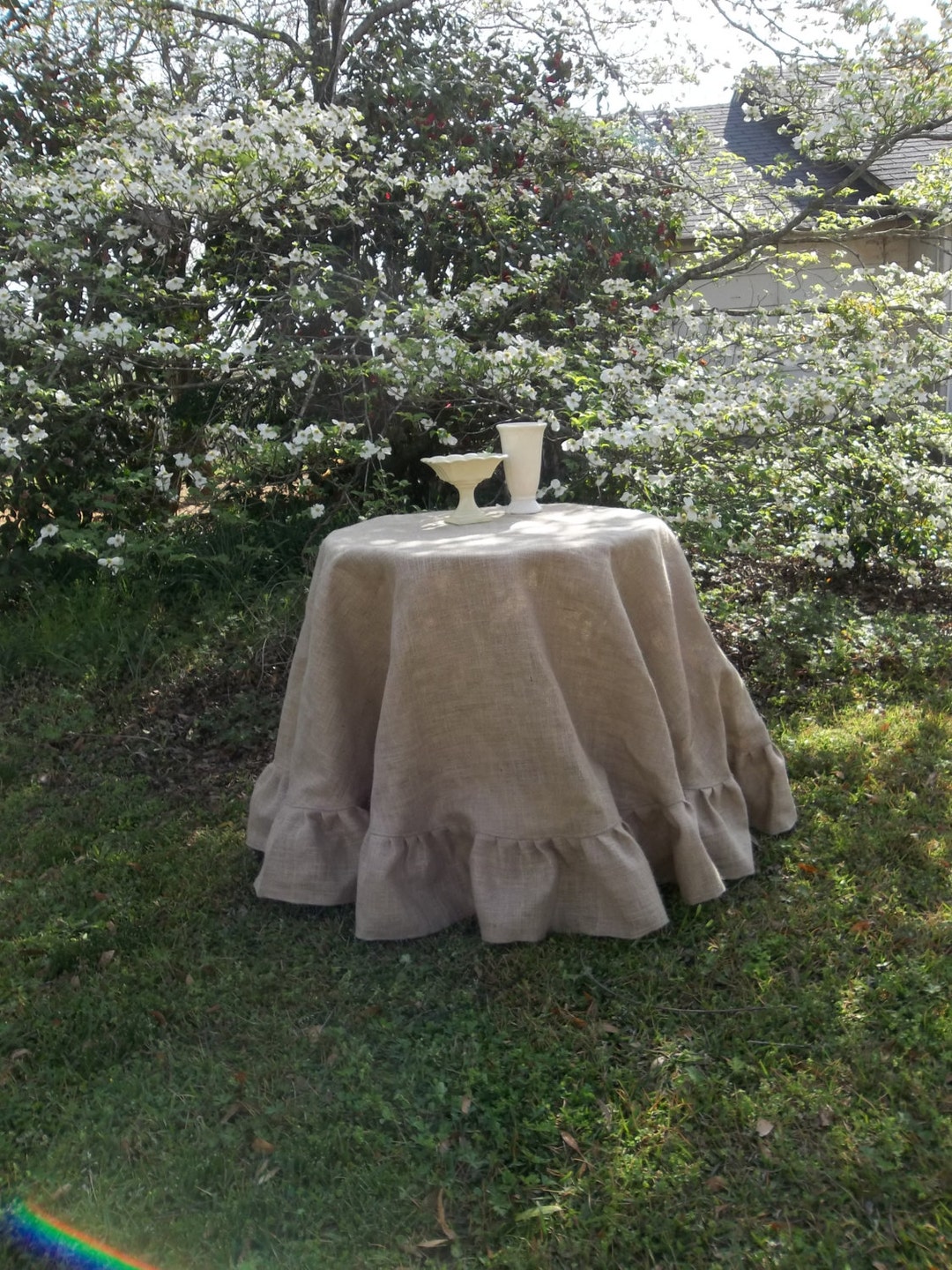 90 Ruffled Burlap Tablecloth Handmade Ruffled Tablecloth Floor Length ...