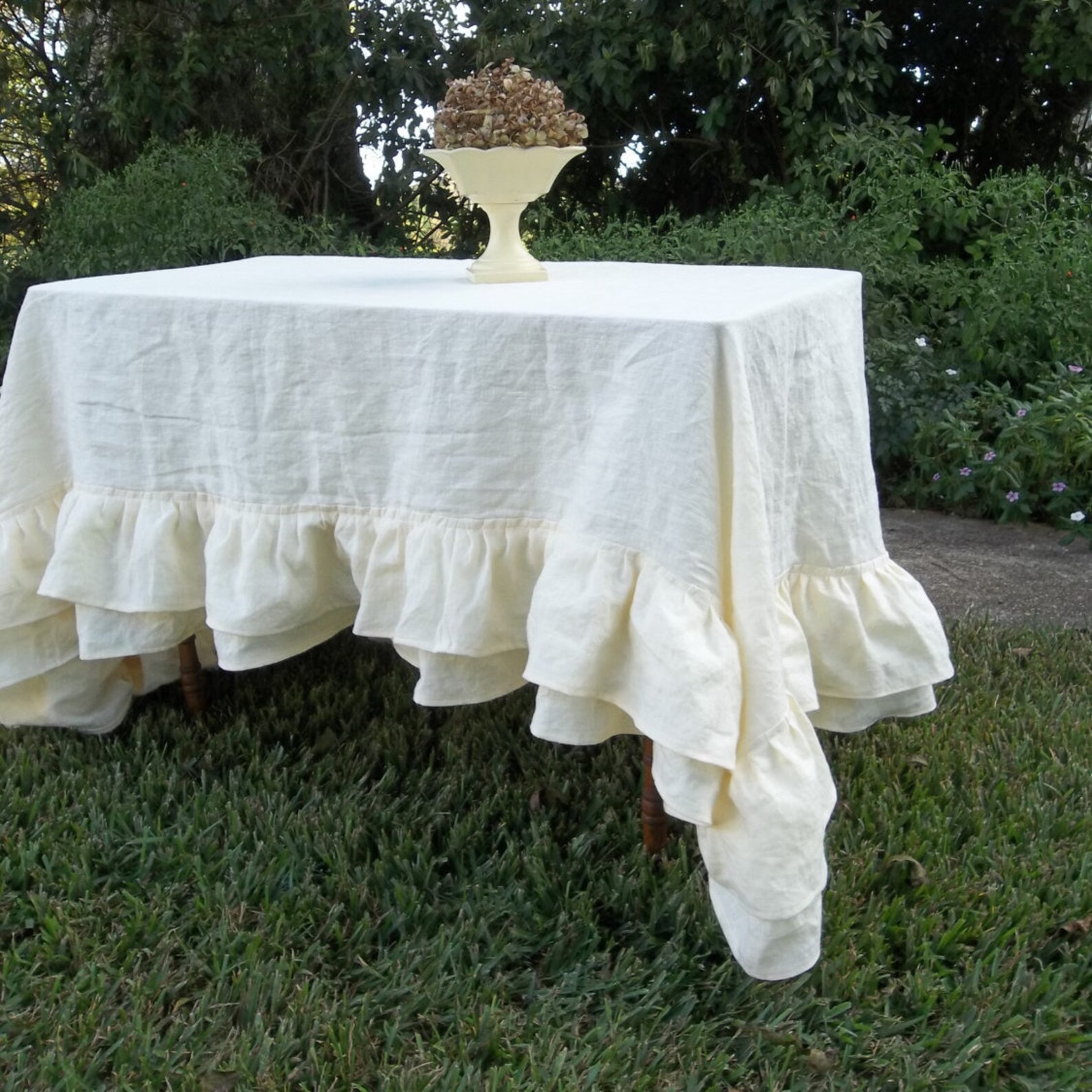 Custom Double Ruffle Linen Tablecloth Ruffled Tablecloth Multi - Etsy