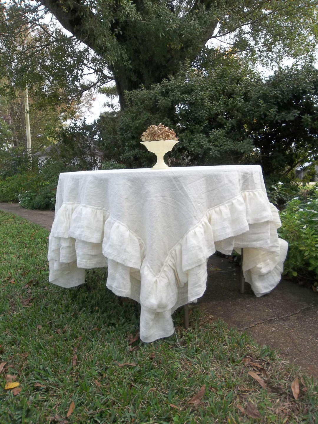Double Ruffle Linen Tablecloth Ruffled Table Cloth Multi Ruffle ...