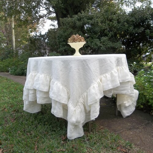 Custom Double Ruffle Linen Tablecloth Ruffled Tablecloth Multi - Etsy