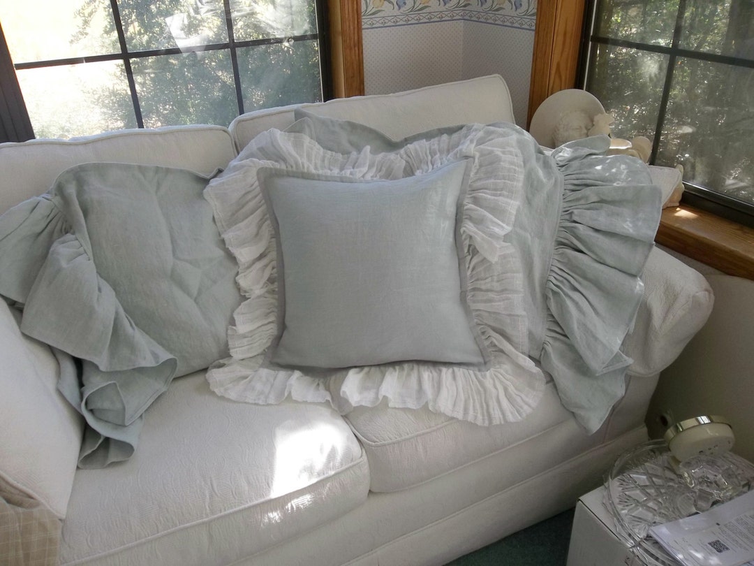 Ruffled Linen Pillow Shams - Long Ruffle Pillowcases - Custom Sizes ...