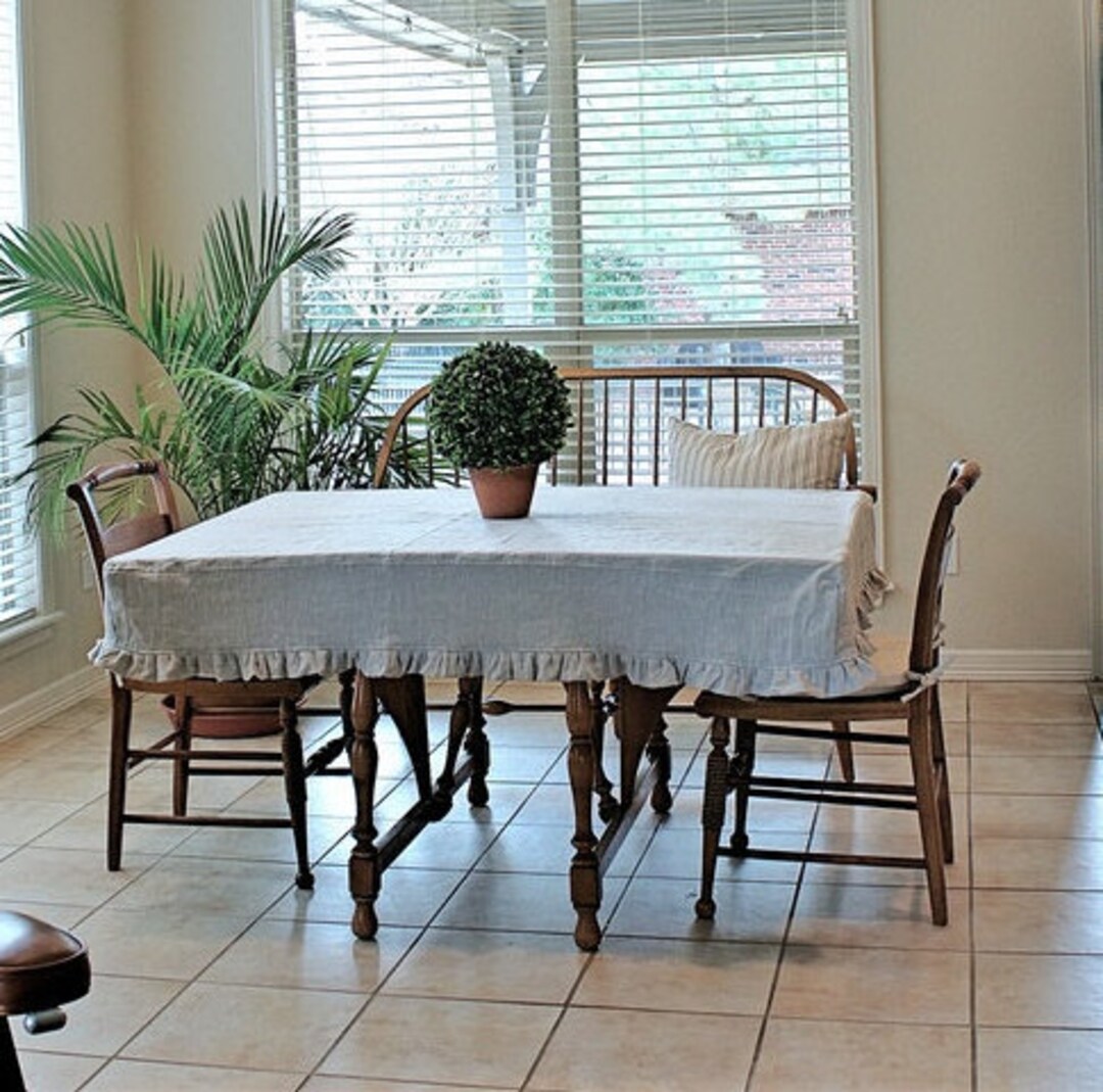 Table Slipcover Custom Fitted Tablecloth With Ruffles Linen Ruffled ...