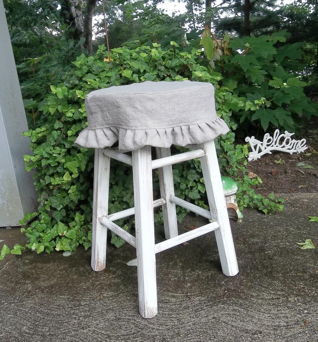 Ruffled Stool Cover - Farmhouse Bar Stool Slipcover in Linen or Ticking ...