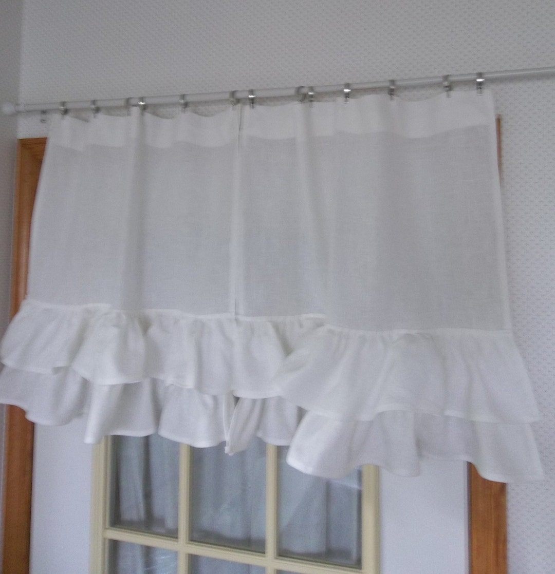 Double Ruffled Curtains Ruffled Linen Curtains Linen Café Curtains 2 ...