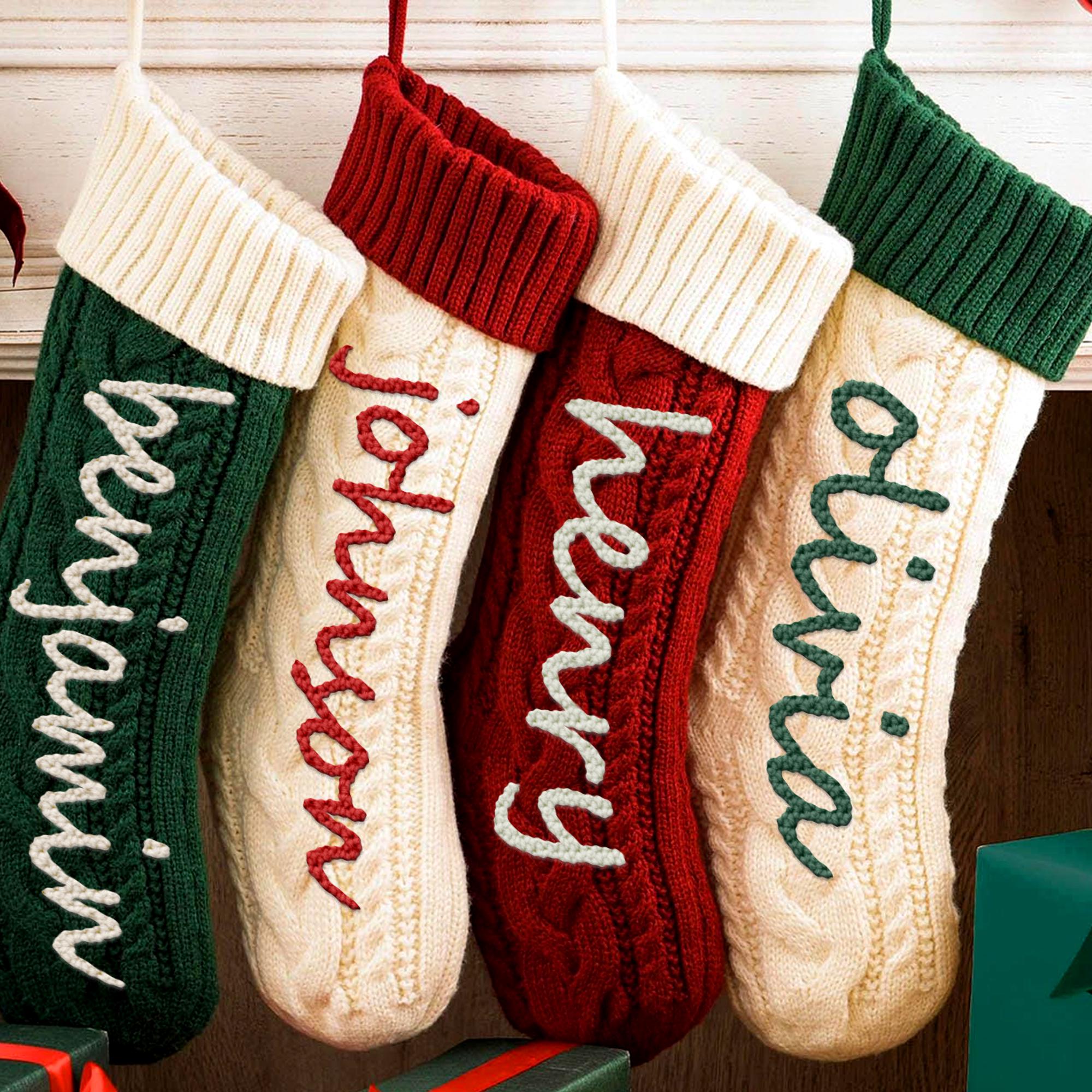 Custom Name Sock Dad Mom Christmas, Knitted Yarn Stockings, Family ...
