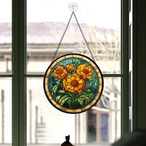 October Month Flower Marigolds Stained Glass Suncatcher Window Hangings ...