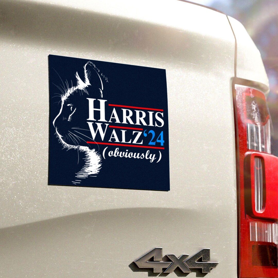 Harris Walz Cat Obviously 2024 Car Magnet, Funny Childless Cat Lady La ...