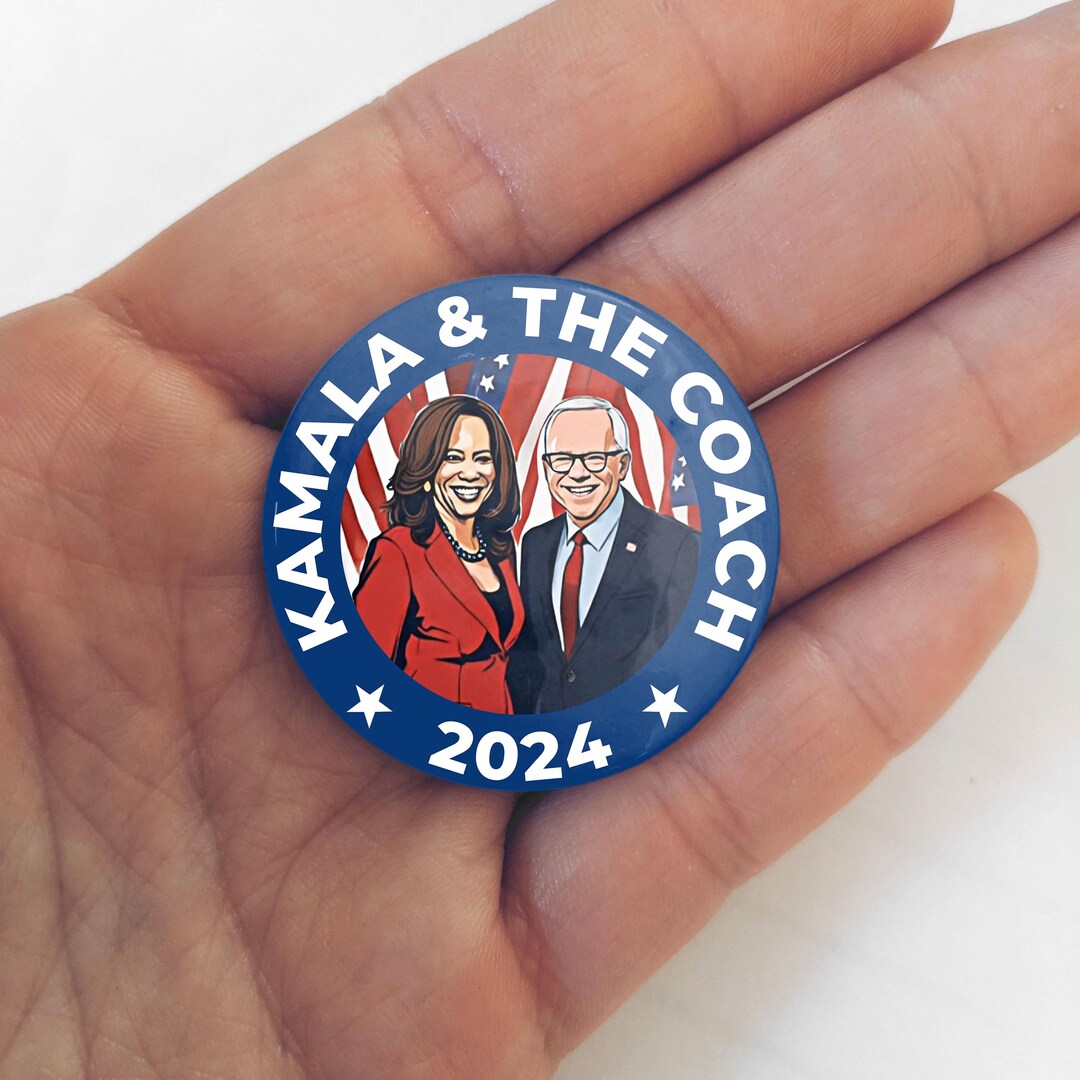 The Coach Funny 2024 Pin Buttons Badge Reel, Comma La Buttons, Harris ...