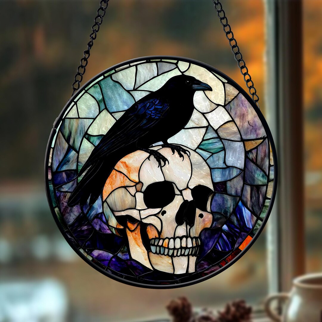 Black Raven Stained Glass Suncatcher Window Hangings, Halloween Black ...