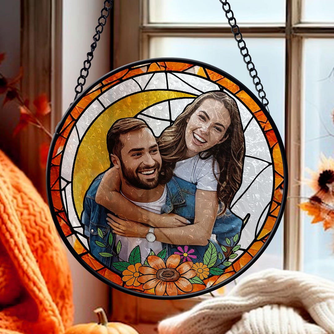 Custom Photo Couple Hug Valentine Stained Glass Suncatcher Window ...