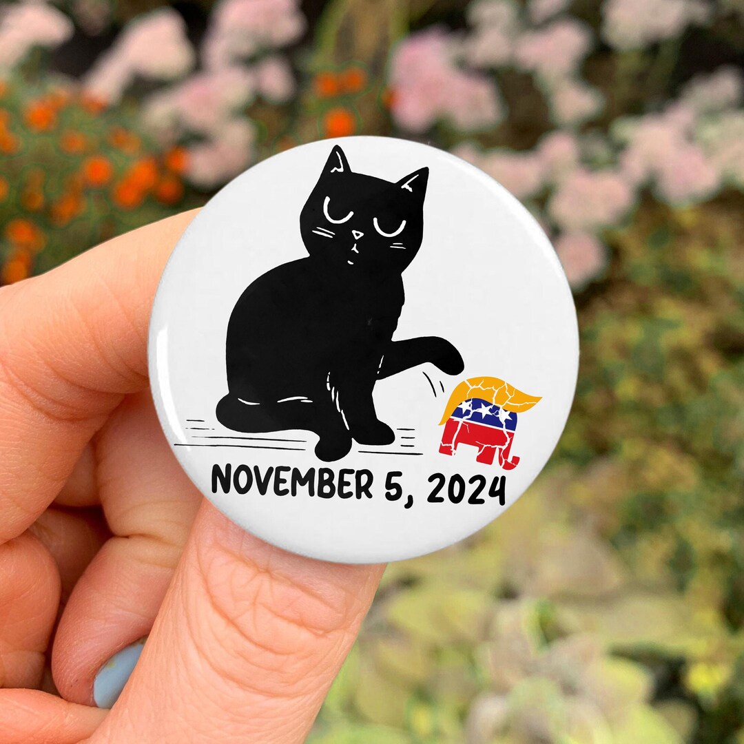 Black Cat Knock Over Trump Elephant Hair 2024 Pin Buttons Badge Reel ...