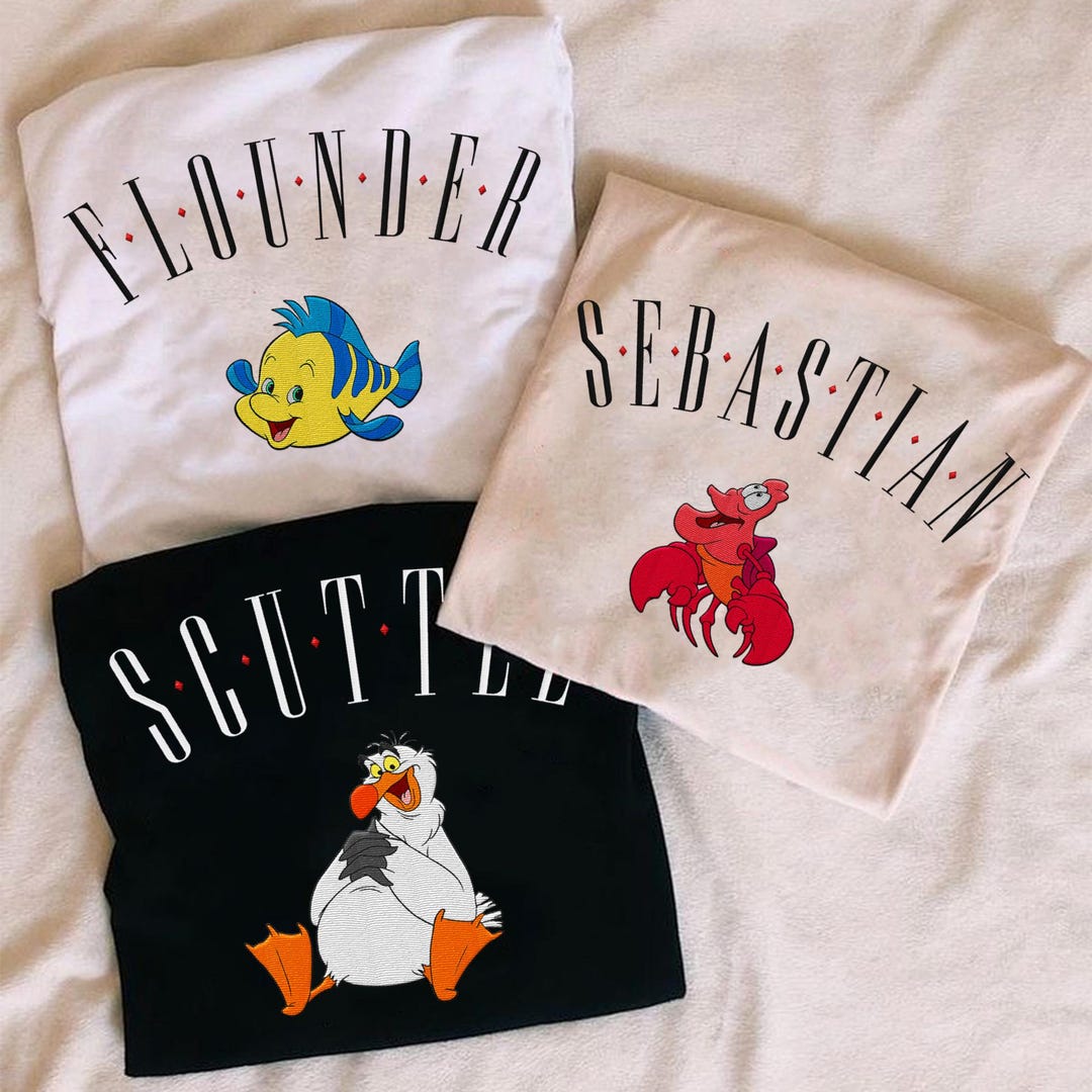 Sebastian, Flounder and Scuttle Team Embroidery Sweatshirt, Retro ...