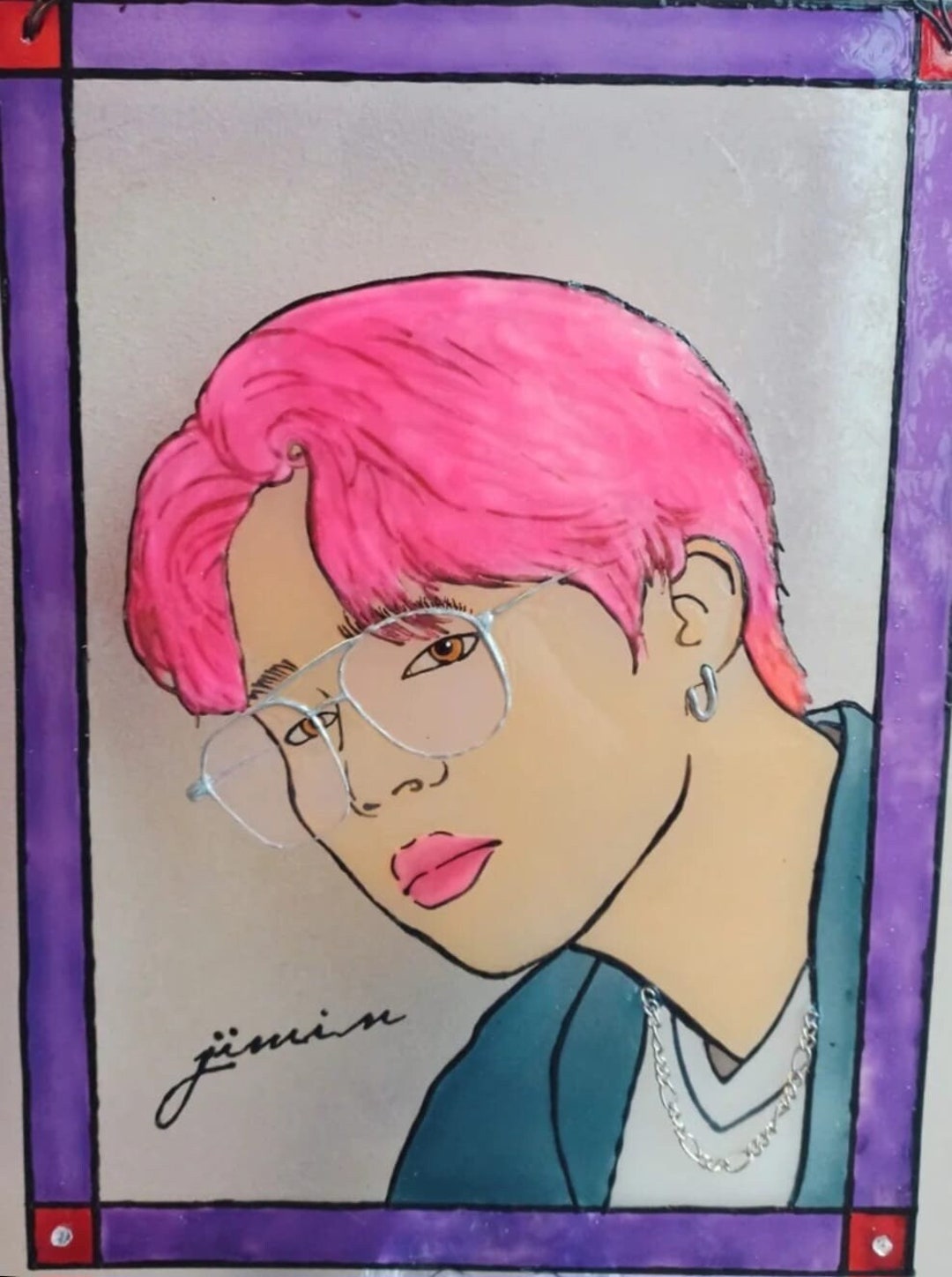 BTS Jimin Stained Glass Portrait, Suncatcher, Handpainted on Acrylic ...