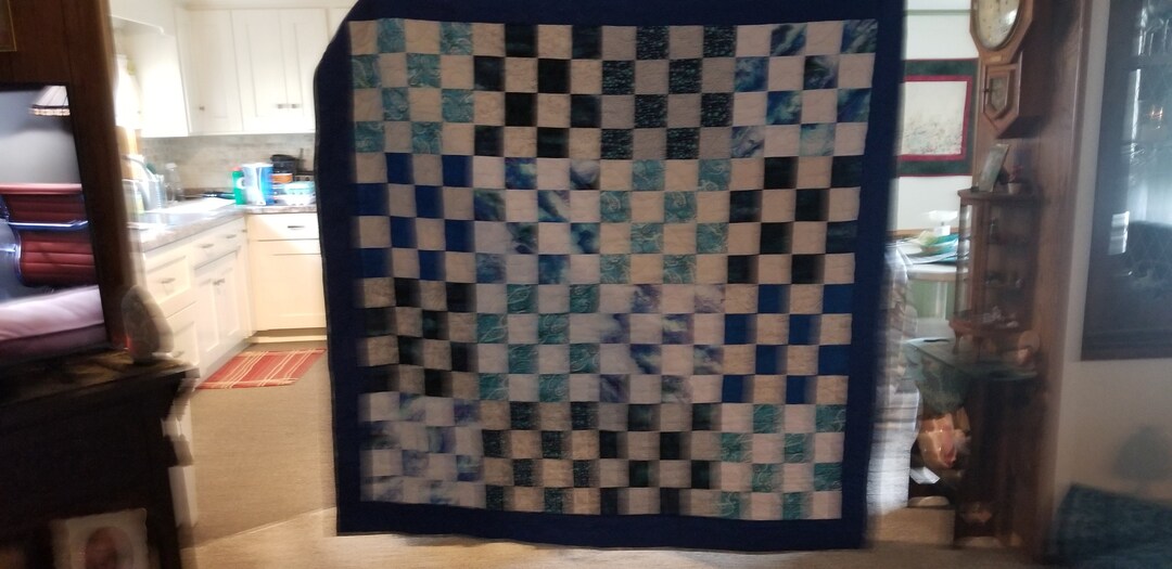 Blue Scrappy Nine Patch Quilt - Etsy