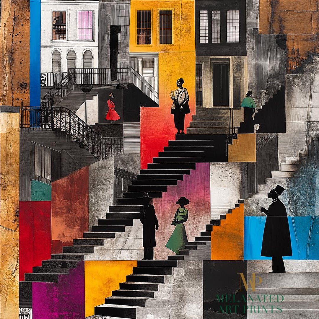 Harlem Brownstones Art Print: Afrocentric Abstract Neighborhood Scene ...