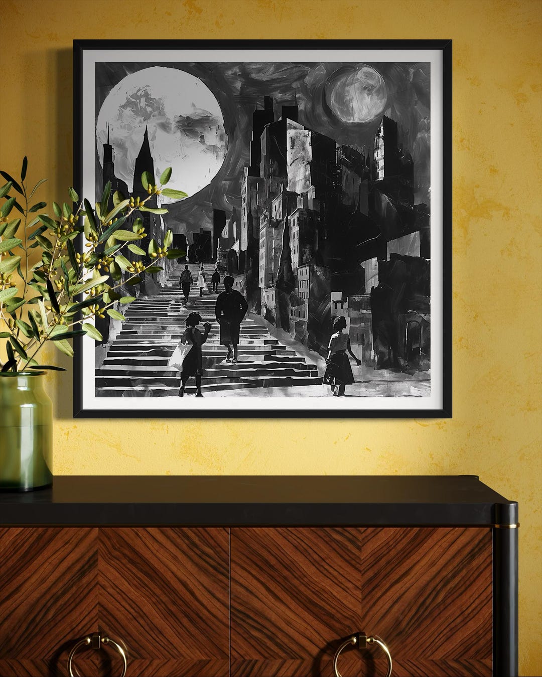 Sun and Moon Over Harlem Neighborhood Art Print Silhouette Street Life ...