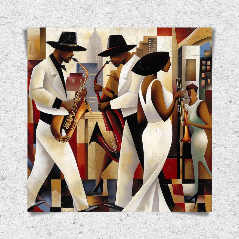 Harlem Renaissance Jazz Musicians Art Print: Afrocentric Bauhaus Decor ...