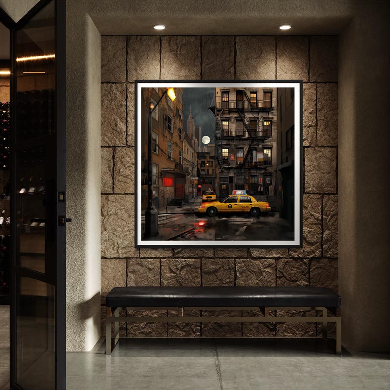 Harlem Moonlight Art Print: NYC Taxis at Night - Style 22 - Etsy
