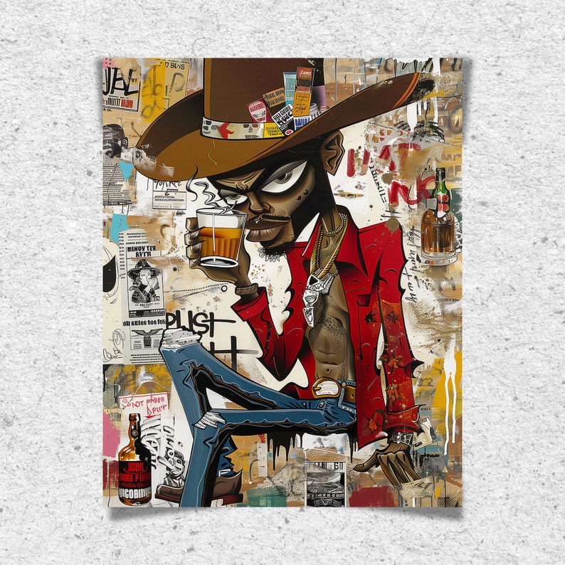 Urban Black Cowboy Art Print Cartoon Style African American Cowboy ...