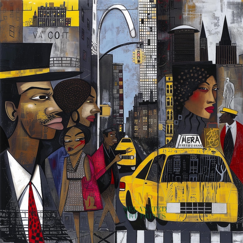 Harlem NYC Yellow Cab Art Print: Abstract Graffiti Landscape - Style 03 ...