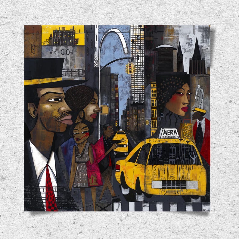 Harlem NYC Yellow Cab Art Print: Abstract Graffiti Landscape - Style 03 ...