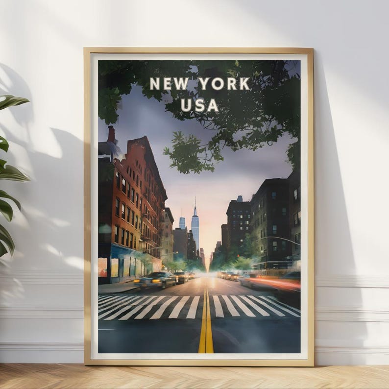 New York City Night Street View Poster, Urban USA Landscape, Vintage ...