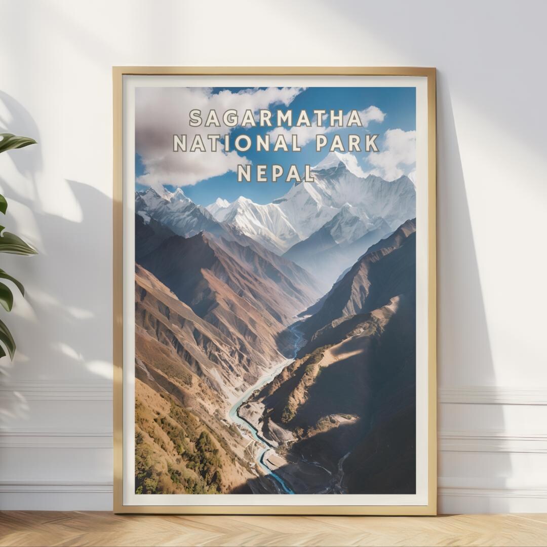 Sagarmatha National Park Nepal Poster, Himalayan Mountain Wall Art ...