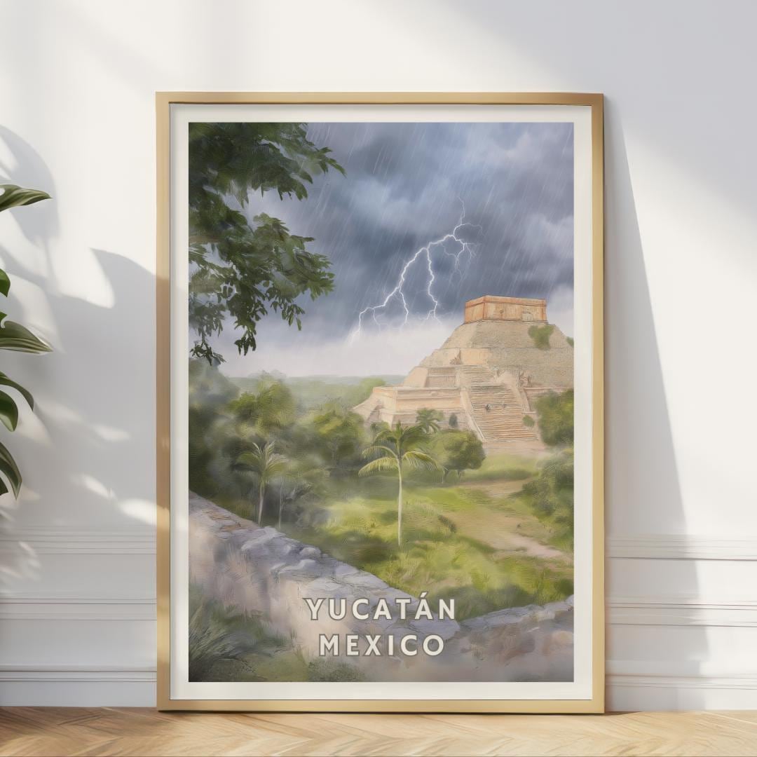 Yucatán Mexico Poster, Mayan Pyramid Art, Uxmal Ruins Print, Mexico ...